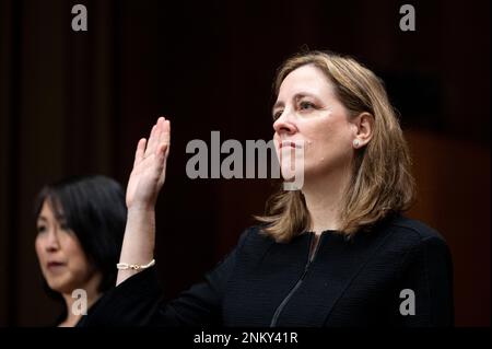 Jennifer Louise Rochon is sworn-in as she appears before a Senate ...