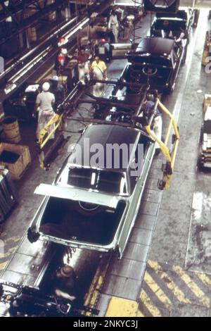 Cadillac assembly line, at their car manufacturing plant, Detroit ...