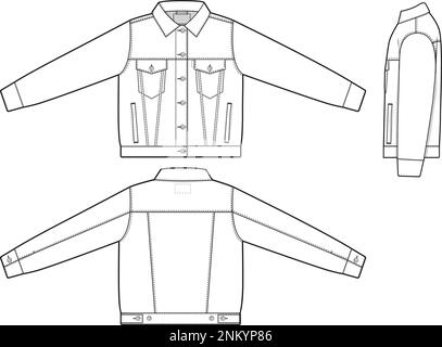 Women regular fit denim jean jacket trucker vector flat technical ...