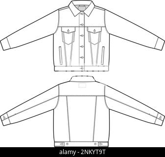 Women regular fit denim jean jacket trucker vector flat technical ...