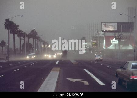 1970s America: Labor Day dust storm viewed from Central Avenue, Phoenix ...