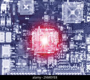 X-ray of The CPU on Circuit board. Blue abstract technology background ...