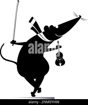 Cartoon rat or mouse plays violin illustration. Comic rat or mouse ...