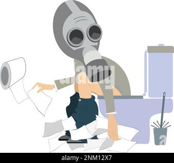 Man with diarrhea sitting in the toilet illustration. Man with diarrhea (food poisoning) sitting ...