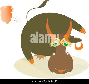 Cartoon cow breaking wind. Natural gas. Smiling cow s breaking wind ...