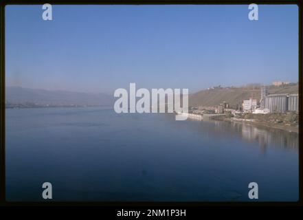 Panorama of Enisei River, view south from railroad bridge, Krasnoiarsk ...