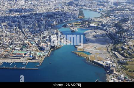 An aerial photo shows the Naha Port Facility, formerly the Naha ...