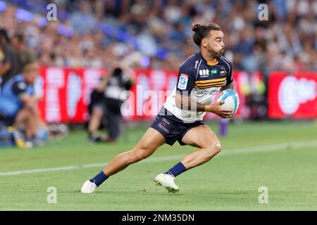 Andy Muirhead of the Brumbies is tackled during the Super Rugby Pacific ...