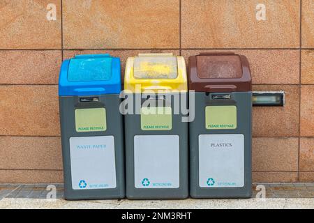 Sorting Waste Three Colour Coded Wheelie Bins at Street Stock Photo - Alamy