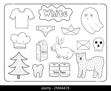 Learning colors. White color. Flashcard for kids. Cute cartoon ...