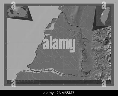 Changhua, county of Taiwan. Bilevel elevation map with lakes and rivers ...