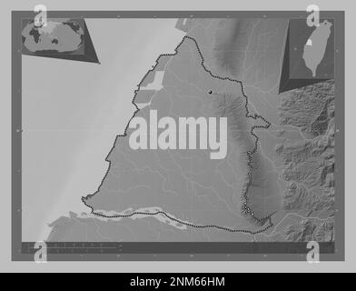 Changhua, county of Taiwan. Grayscale elevation map with lakes and ...