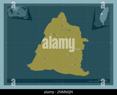 Changhua, county of Taiwan. Solid color shape. Locations of major ...