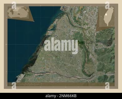Changhua, county of Taiwan. High resolution satellite map. Corner ...