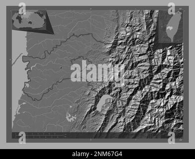 Chiayi, county of Taiwan. Bilevel elevation map with lakes and rivers ...