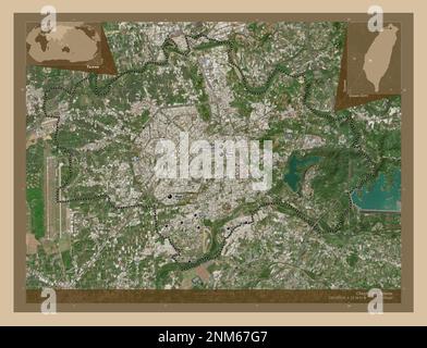 Chiayi, county of Taiwan. Low resolution satellite map. Locations of ...