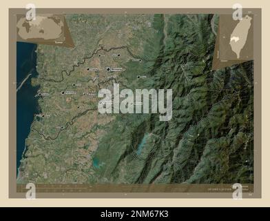 Chiayi, county of Taiwan. High resolution satellite map. Locations of ...