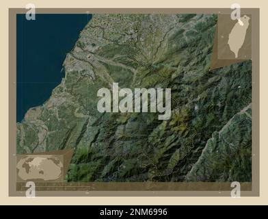 Hsinchu, county of Taiwan. High resolution satellite map. Locations and ...