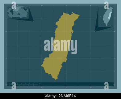 Hualien, county of Taiwan. Solid color shape. Locations and names of ...