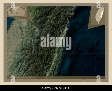 Hualien, county of Taiwan. High resolution satellite map. Locations and ...