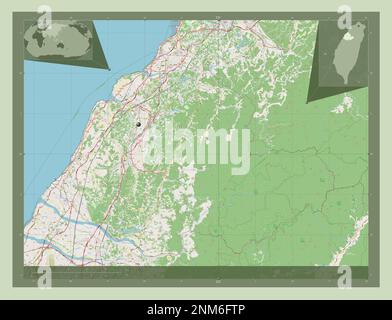 Miaoli, county of Taiwan. Open Street Map. Locations of major cities of ...