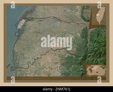 Yulin, county of Taiwan. Low resolution satellite map. Corner auxiliary ...