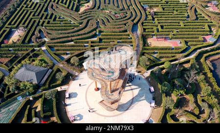An aerial view of a theme park of mazes in Dafeng district of Yancheng ...