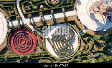 An aerial view of a theme park of mazes in Dafeng district of Yancheng ...