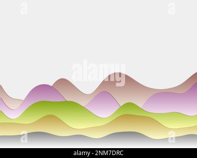 Abstract mountains background. Curved layers in purple, yellow, and ...
