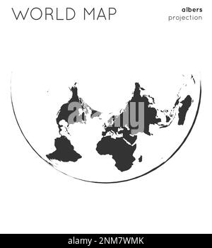 World map. Globe in Albers projection, with graticule lines style ...