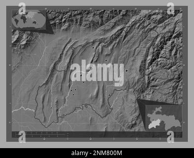 Khatlon, region of Tajikistan. Bilevel elevation map with lakes and ...