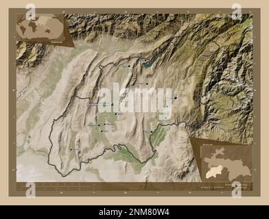 Khatlon, region of Tajikistan. Low resolution satellite map. Corner ...