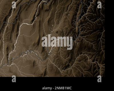 Khatlon, region of Tajikistan. Colored elevation map with lakes and ...