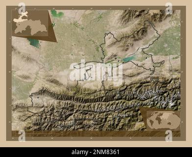 Sughd, region of Tajikistan. Low resolution satellite map. Corner ...