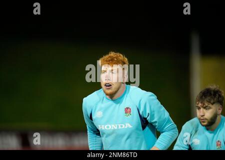Lewis Chessum of England U20's warms up before the 2023 U20 Six Nations ...