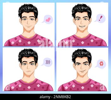Anime eye. Manga face. Male cartoon character. Emotion expression ...