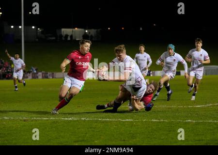 Joe Woodward of England U20's stretches for the line to score a try ...