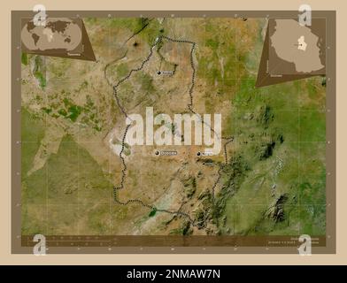 Dodoma, region of Tanzania. Low resolution satellite map. Corner ...