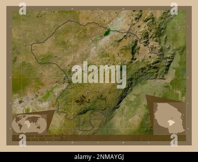 Iringa, region of Tanzania. Low resolution satellite map. Corner ...