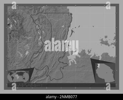 Kagera, region of Tanzania. Bilevel elevation map with lakes and rivers ...