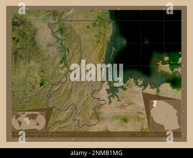 Kagera, region of Tanzania. Low resolution satellite map. Locations and ...