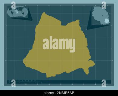 Lindi, region of Tanzania. Solid color shape. Locations and names of ...
