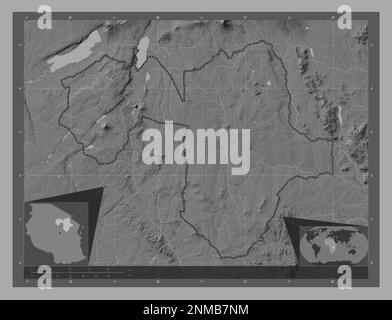Manyara, region of Tanzania. Bilevel elevation map with lakes and ...