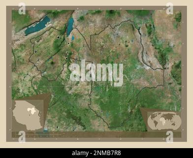 Manyara, region of Tanzania. High resolution satellite map. Locations ...