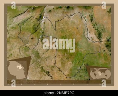 Manyara, region of Tanzania. Low resolution satellite map. Locations ...