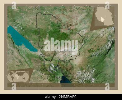 Mbeya, region of Tanzania. High resolution satellite map. Corner ...