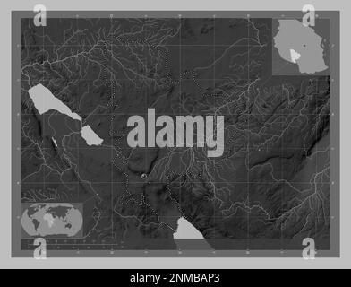 Mbeya, region of Tanzania. Grayscale elevation map with lakes and ...