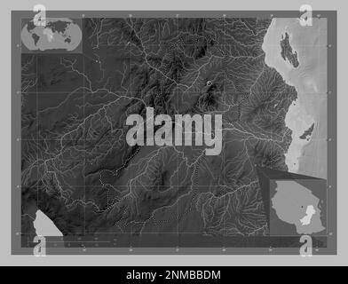 Morogoro, region of Tanzania. Grayscale elevation map with lakes and ...