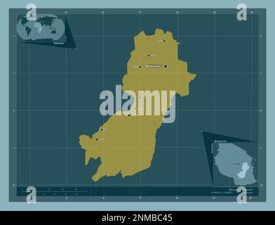 Morogoro, region of Tanzania. Solid color shape. Locations of major ...