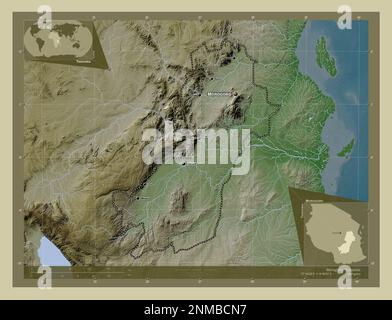 Morogoro, region of Tanzania. Colored elevation map with lakes and ...